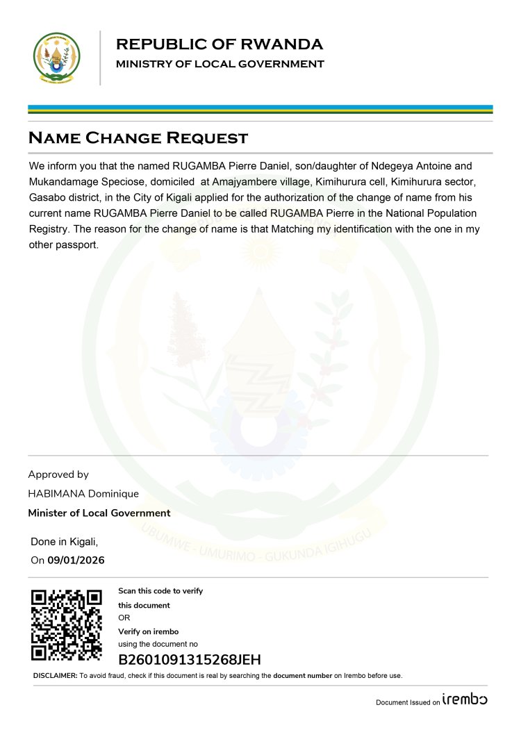 Main reasons for changing names from RUGAMBA Pierre Daniel to RUGAMBA ...